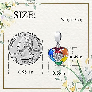 QeenseKc Autism Awareness Puzzle Piece Heart Pendant Charm Colorful Enamel Bead for Pandora Bracelet Yellow Aut-115_Puzzle