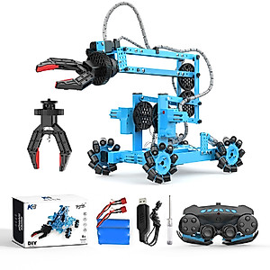 YAZHIYI Robot Arm Building Toys, Remote Control Robotic Arm with 360° Flexible Gripper and Wheels, STEM Educational Birthday Gifts Ideas for Kids Adults, 103Pcs Robot Arm Kit (with Gift)