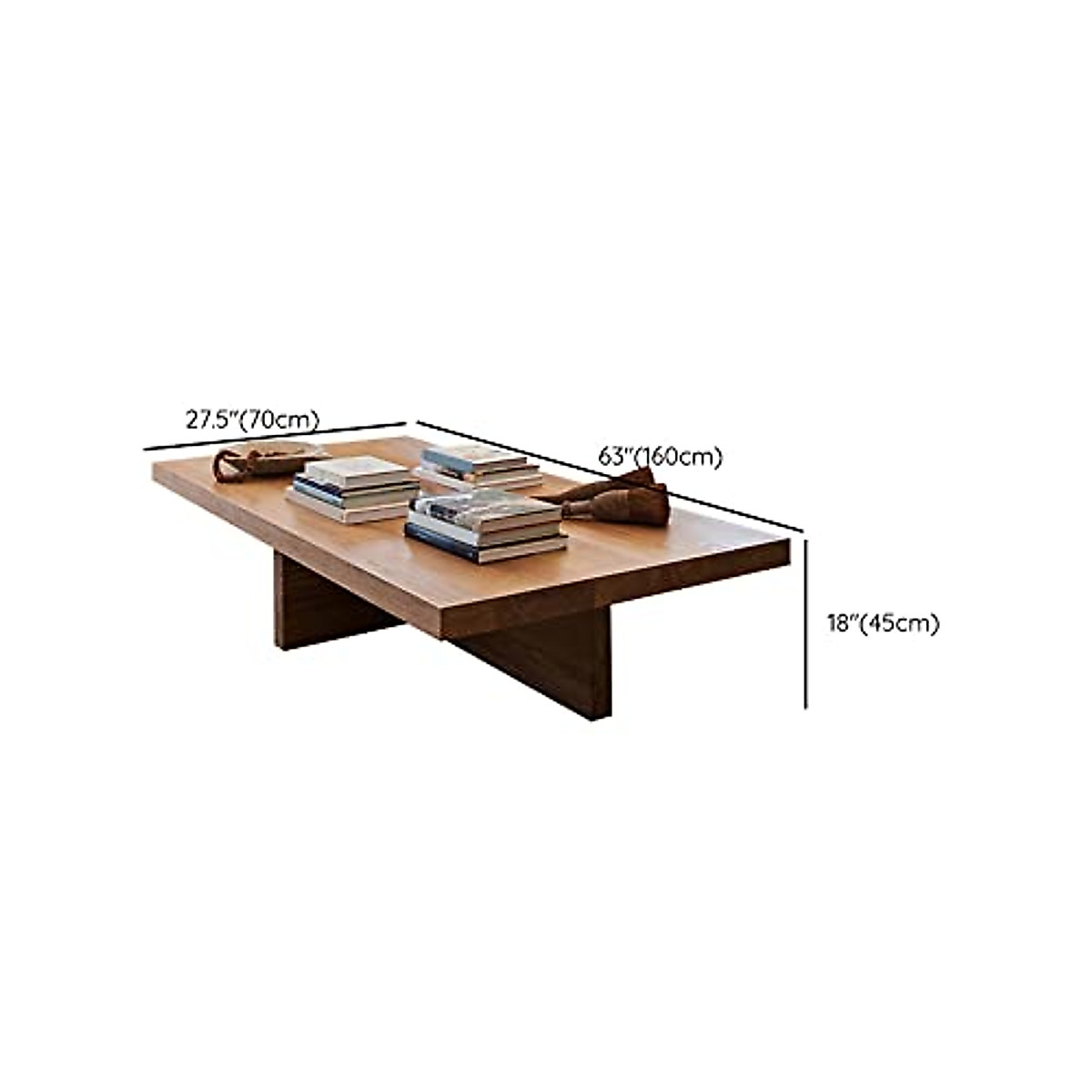 LITFAD Nordic Style Rectangle Coffee Table Solid Wood Cross Legs Cocktail Table Pine Living Room Table Hotel Homestay Log Tea Table - 63" L x 27.5" W x 18" H