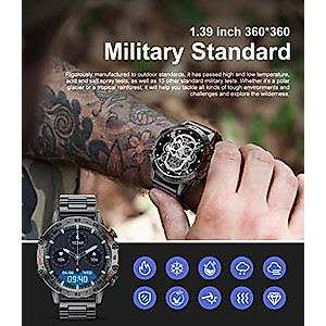 Military Smart Watch for Men (Answer/Make Call), 1.39'' DIY HD 400mAh Long Battery Tactical Sports Watch with 100+ Sports Modes Heart Rate Blood Pressure Monitor,Smartwatch for iPhone Android Phone