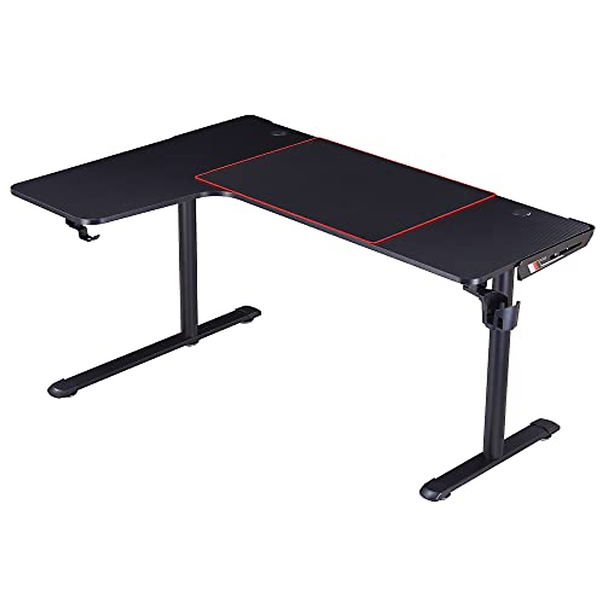 ioHOMES Kindira Modern Steel 65 in. L-Shaped Gaming Desk with USB Ports, PC Mouse Pad and Rotatable Cup-Holder for Home Office, Classroom, Study Room, Black