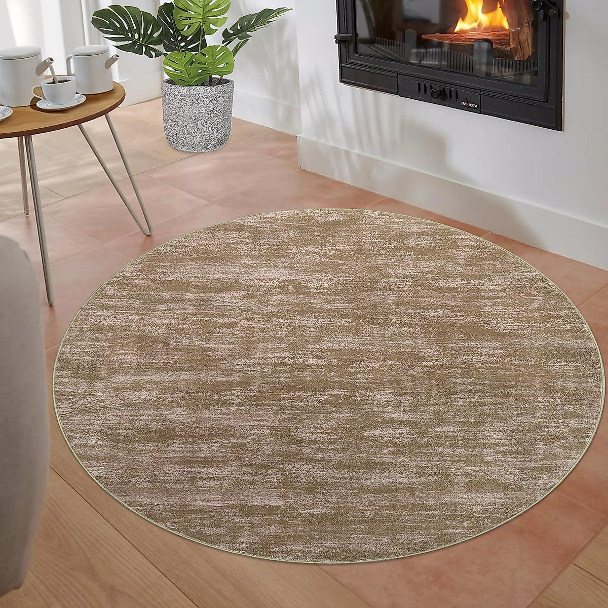 RUGSREAL Round Area Rug 3ft Solid Area Rug Washable Indoor Floor Carpet Contemporary Area Rug Modern Round Rug for Bedroom Living Room Kitchen Home Office, Taupe