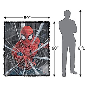 LOGOVISION Spider Man Blanket, 50"x60" Spider-Man Web Blast Woven Tapestry Cotton Blend Fringed Throw Blanket