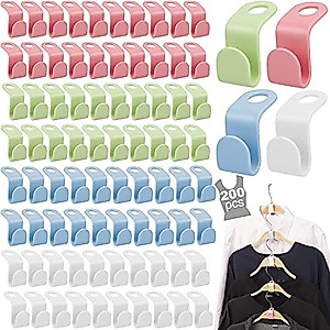 200 PCS Clothes Hanger Connector Hooks, 4 Colors Magic Hanger Hooks Heavy Duty Cascading Connection Hooks Space Saving Hanger Extenders Clips for Clothes for Organizer Closet