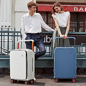 mixi Carry On Luggage Wide Handle Luxury Design Rolling Travel Suitcase PC Hardside with Aluminum Frame Hollow Spinner Wheels, with Cover, 20 inch, Sapphire Blue