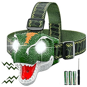COSOOS LED Headlamp for Kids Flashlight Camping Gear, Roar & Silent Mode, Outdoor Toy Head Lamp for Boy Girl Toddler, 3.4oz Lightweight Headlight, Birthday Gift - Battery Included