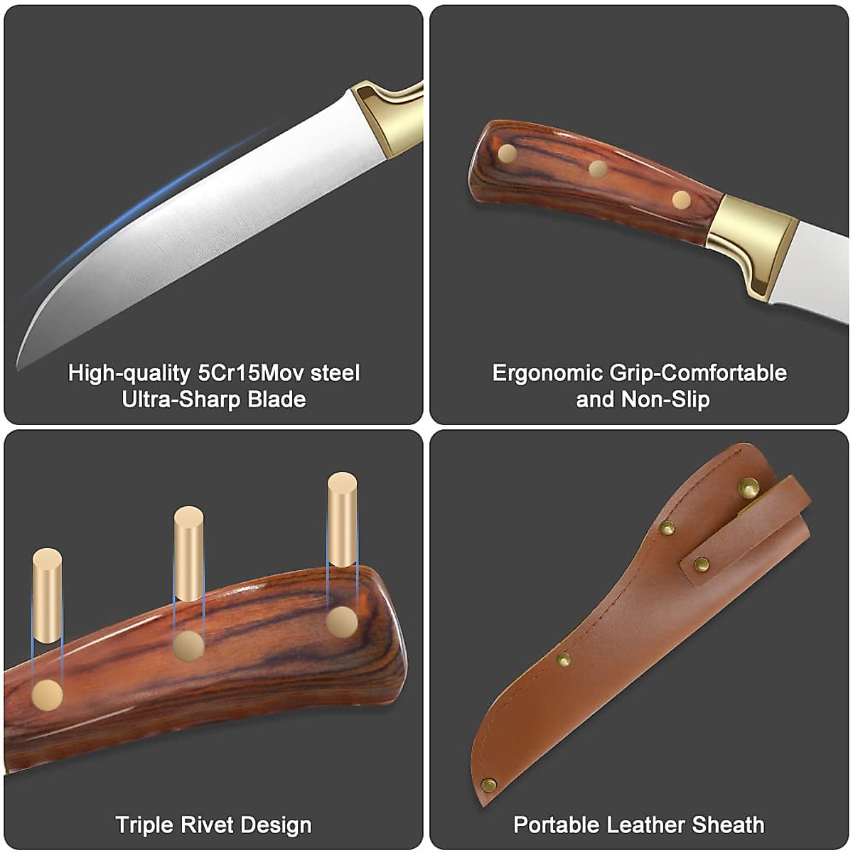 XTD Chef Knife with Sheath Professional 7 Inch Kitchen Knife, Viking Boning Knife for Meat Cutting, High Carbon Stainless Steel Sharp Filleting Knives with Full Tang Ergonomic Handle with Gift Box