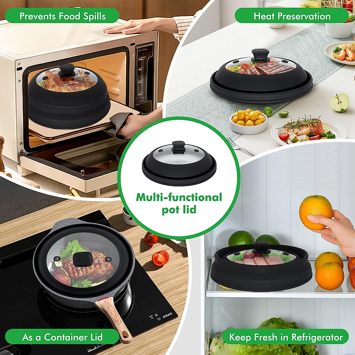 Microwave Splatter Cover,Glass Microwave Cover for Food BPA Free,9inches Foldable Microwave Plate Cover Silicone Splash Guard Microwave Food Cover