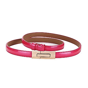 Earnda Women Skinny Waist Belt with Gold Buckle Adjustable Patent Leather Thin Belt for Dress Jeans Coat Rose