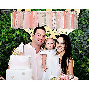 1st Birthday Banner For Baby - Pink Party Theme Pull Flag，highchair Banner - Flag On The Cake, Birthday Banner - Photo Booth Props, Cute Party Favor Supplies (Pink 1st banner)