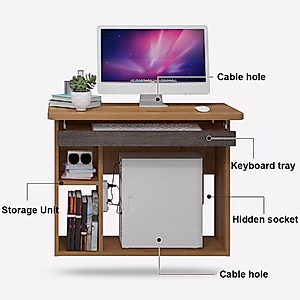 Floating shelf Floating Wall Computer Desk Study Desk with Bookshelves Home Laptop Notebook Table Writing Desk Office Workstation Hanging Desk Drop-Leaf Table Learning Desk with Keyboard Tray and Stor
