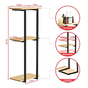 EYOCAL Towel Rack for Bathroom, Large Wall Mounted Metal Towel Holder Storage with Wood Shelf for Kitchen Living Room Bedroom（Black）