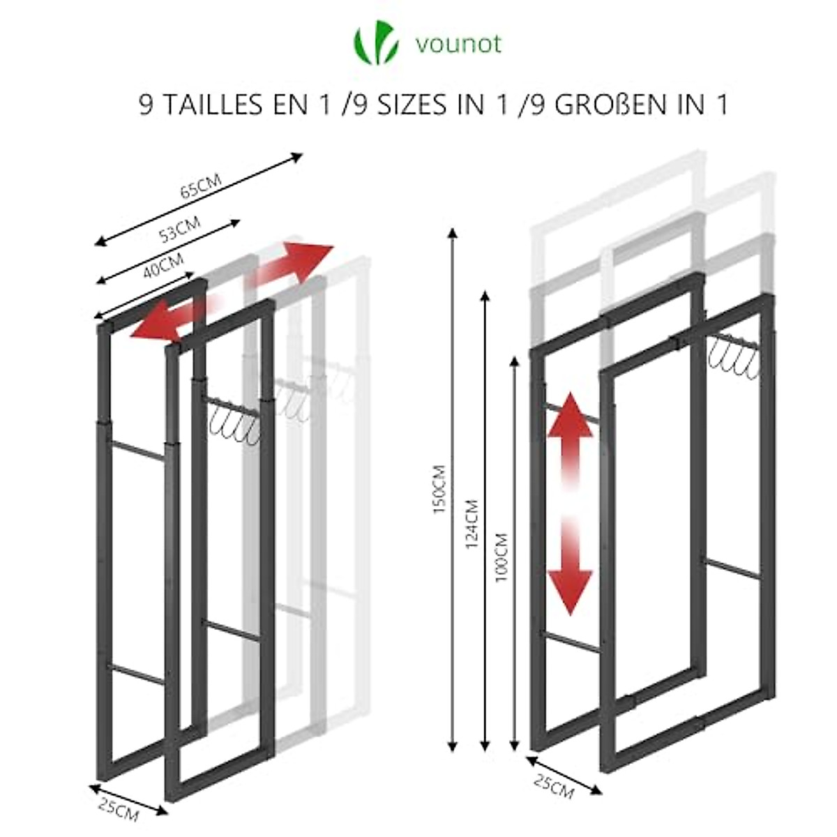VOUNOT Firewood Rack Adjustable Firewood Holder Heavy Duty Log Holder Stand for Fireplace Fire Wood Storage Holder for Indoor Outdoor 5 ft Height Black