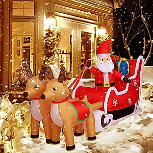 ASTEROUTDOOR 8ft Christmas Inflatable Decorations Outdoor Claus on Sleigh with Two Blow Up Built-in LED Indoor Yard Decor Lighted for Holiday Season, Quick Air Blown, 8 Feet Long, Santa w/Reindeer
