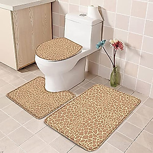 Apular Fashion 3 Piece Bath Rugs Set Yellow Giraffe Skin Illustration Non Slip Ultra Soft Bathroom Accessories Mats, U Shape Mat and Toilet Lid Cover Mat Bath Mats
