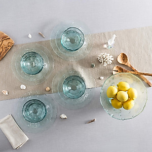 French Home Recycled Clear Glass 12" W x 6" H, Coastal Salad Bowl and Olive Wood Servers