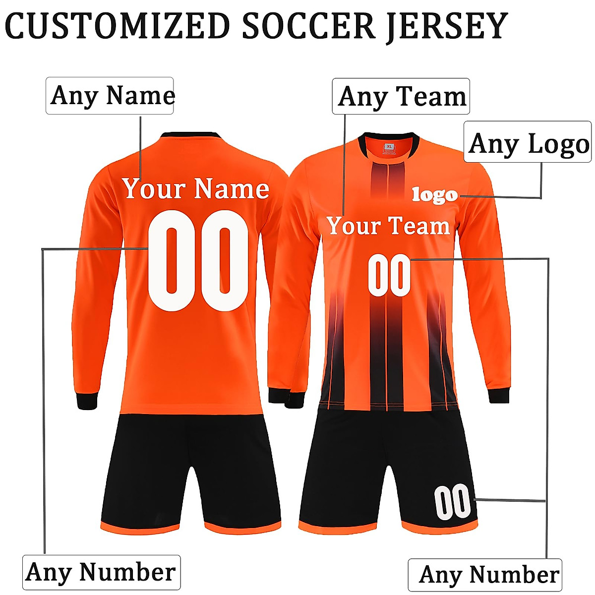 Custom Soccer Goalie Shirt and Shorts Personalized Goalkeeper Jersey Kids Youth and Adult Sizes Orange