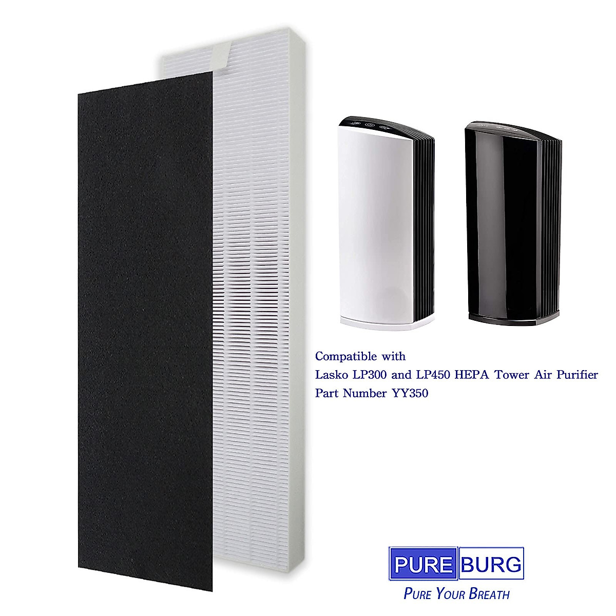 PUREBURG YY350 Replacement True HEPA Filter Kit Compatible with Lasko LP300 and LP450 Air Purifiers, Part Number YY350,H13 4 Activated carbon Pre-Filters Air Clean Dust VOCs Odor