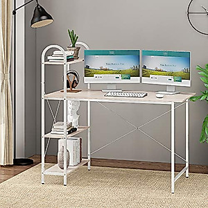 HOME BI Computer Desk with Storage Shelves 47 inch, Reversible Study Writing Table with Adjustable Bookshelf, Mordern Small Desk for Home,Office,Bedroom,White