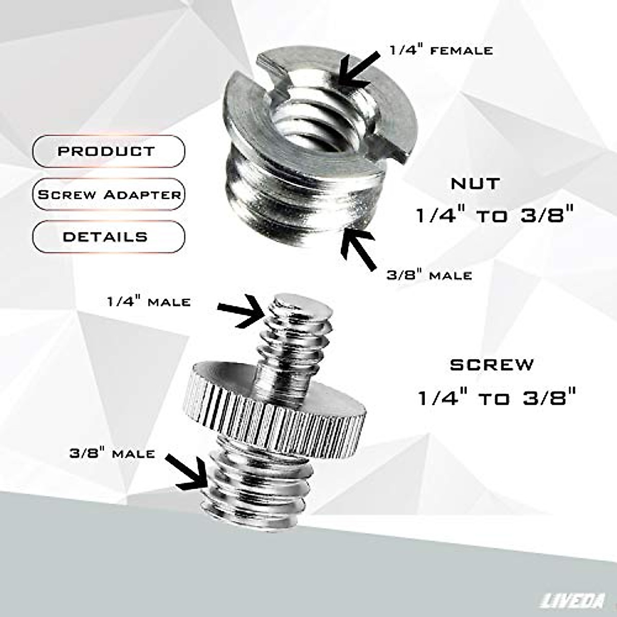 Niewalda 1/4 Inch Male to 3/8 Inch Female Tripod Screw Adapter 3/8 to 1/4 Tripod Adapter Mount Screws, Accessories for Camera/Tripod/Monopod/Light Stand