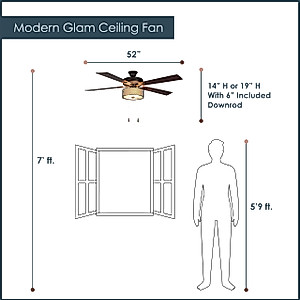 RIVER OF GOODS Mid-Century Modern Transitional LED Bronze Chrome Ceiling Fan - 52" L x 52" W - Rich Barnwood/Light Driftwood Fan Blades - Metallic Ceiling Fan with Light and Fabric Shade