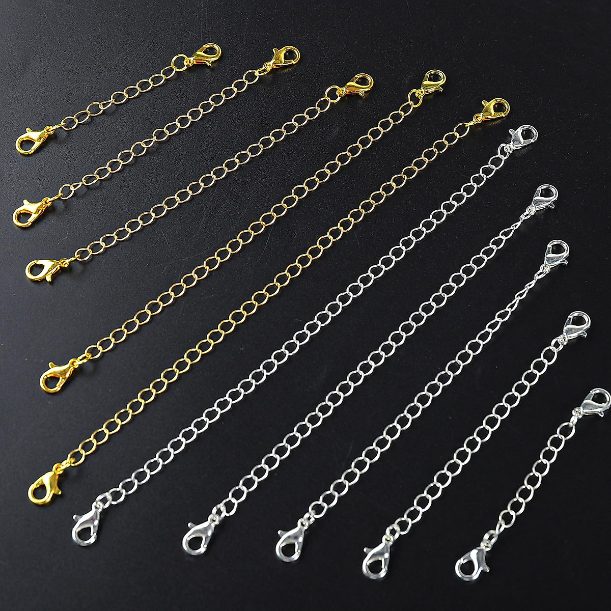winee 30pcs Chain Extenders for Necklace, Necklace Extenders for Women Girls Bracelet Anklet Extender Stainless Steel Chain Extenders for Jewelry Making 2in 3in 4in 5in 6in (15 Gold, 15 Silver)