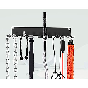 OUUO Home Gym Storage Accessories Equipment Rack for Resistance Bands,Fitness Straps, Jump Ropes,Chains, Curl Bars and Lifting Belts with 10 Prong Hooks (BlackNew)