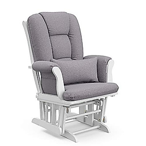 Storkcraft Tuscany Custom Glider and Ottoman with Free Lumbar Pillow (White/Slate Gray Swirl) - Cleanable Upholstered Comfort Rocking Nursery Chair with Ottoman
