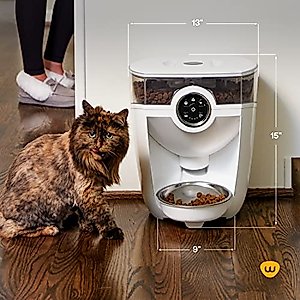 Feeder-Robot by Whisker (White with Smoke Hopper); Includes Backup Battery; Automatic Pet Feeder, WiFi Enabled, Feed Your Cat or Dog from Anywhere, Designed & Assembled in USA