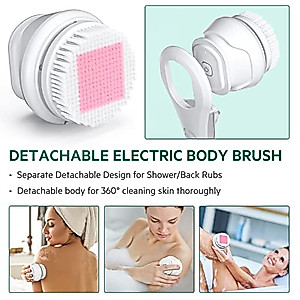 Electric Body Brush, Number-one Body Scrubber with 6 Brush Heads Long Handle Bath Shower Brush Massage Body Brush Kit, IPX7 Waterproof 3 Speed Spin Cleaning Brush Back Brush for Face & Body Men Women
