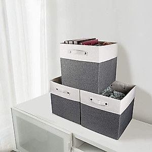 Vextronic Collapsible Cube Storage Bins, 13x13x13 Inch Fabric Large Storage Baskets with Handles, Foldable Storage Box for Closet Shelves, Toy Organizer and Clothes Storage (3 Pack, Grey & White)