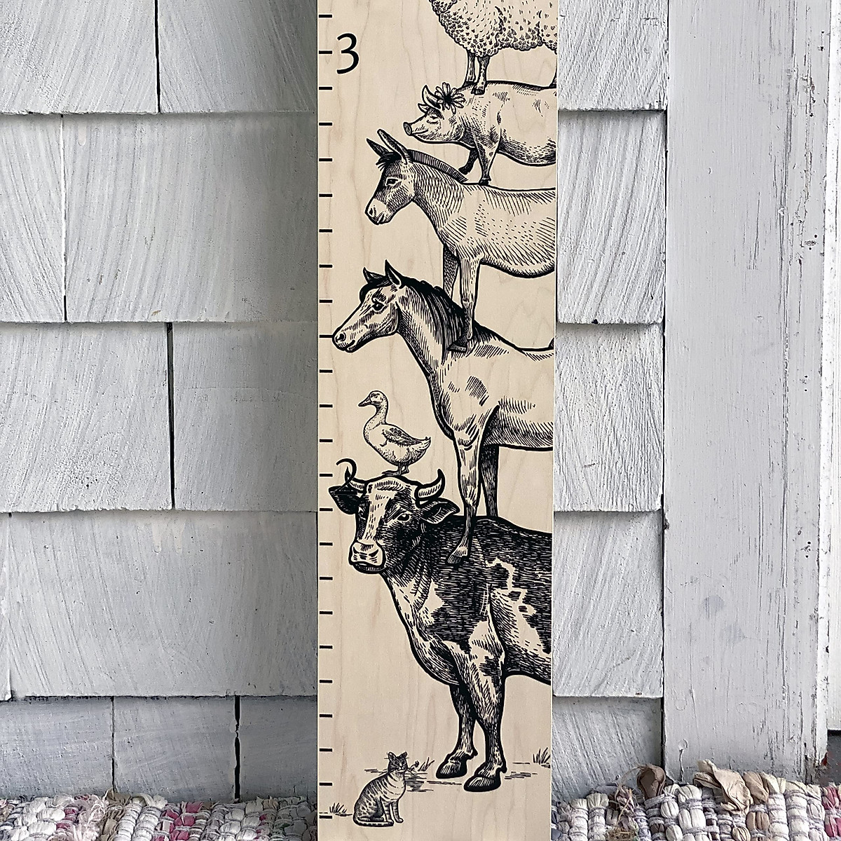 Headwaters Studio Wooden Growth Chart for Wall - Wood Height Chart for Kids Child Height Wall Chart Wood Growth Chart for Kids Kid Height Wall Chart, Height Measurement-Farm Animals-Natural-63" x 6.7"