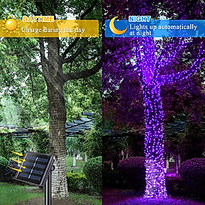JMEXSUSS 2 Pack Purple Solar Christmas Lights, Total 400 LED 151FT Solar String Lights Outdoor Waterproof, 8 Modes Purple Christmas Lights for Outside Tree Patio Party Christmas Halloween Decorations