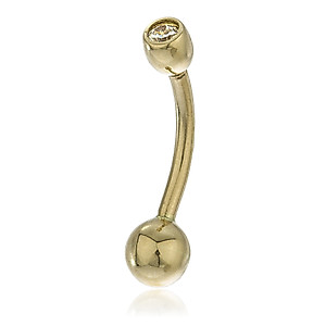 JOTW 10K White and Yellow Gold Belly Button Rings (Simple Round Cubic Zirconia)