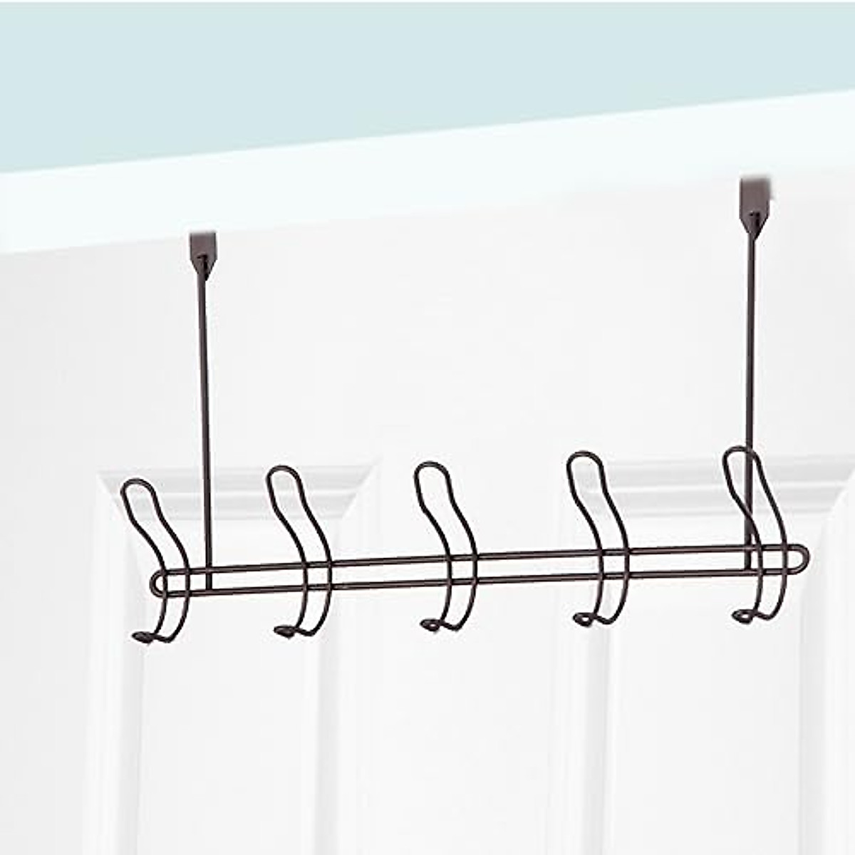 Home Basics 5 Over the Door Hooks Hanging Racks For Clothes, Coats, Bags, Towels or Robe, Chrome