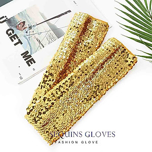 Yikisdy Sequins Fingerless Glove sparkly Gold Gloves Rave Mermaid Glove for Women (Gold)