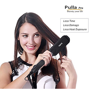 Pulla Hair Straightener and Crimper - 4 in 1 Tourmaline Ceramic Flat and Curling Iron for Hair Styling with Adjustable Temperature - Salon High Heat 320°F - 430°F for All Hair Types