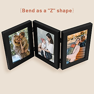 Golden State Art, 5x7 Three Picture Frame Trifold Hinged Photo Frame with 3 Openings, Desk Top Family Picture Collage, with Real Glass (5x7 Triple, Black, 1-Pack)