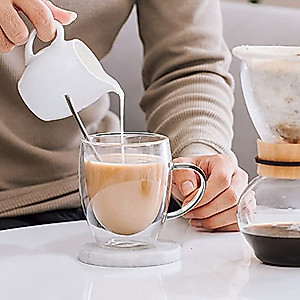 LIBWYS 6 Pack Double Walled Coffee Cups Glasses Mugs, 12oz Espresso Cappuccino Latte Tea Cups with Handle, Heat Resistant Borosilicate Clear Glasses 350ml