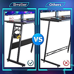 Bestier LED Gaming Desk Carbon Fiber Black L Shaped Computer Desk with Monitor Shelf Corner PC Gaming Table 2 Headset Hooks Home Office L Desk, 20 LED Modes 51 Inch