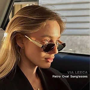 VIA LEECA Retro Oval Sunglasses Women Men 90s Trendy UV400 Protection G15 Lens Sun Glasses Classic Shades for Gift Outdoor Aesthetic Accessories