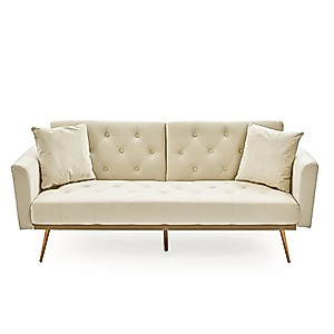 68.3" Loveseat Sofa Bed Convertible Sleeper Couch Daybed, Multifunctional Velvet Upholstered Folding Recliner, Splitback Small Futon Sofá Couches, 2 Seaters with Metal Legs&Two Pillows for Living Room