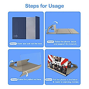 Screen Magnifier,ORETech 12" 3D Phone Screen Magnifier for Smartphone Enlarger HD Screen Amplifier Projector for Movie Video Leather Amplifying Screen with Phone Stand for All Smart Phone-Blue