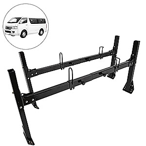 ECCPP Adjustable Van Ladder Rack Hightop 2 Bars Roof Rack fit for 96-18 for Chevy Express with Rain Gutters Heavy-Duty Steel Pickup Truck Ladder Rack 700Lb Universal Lumber Utility