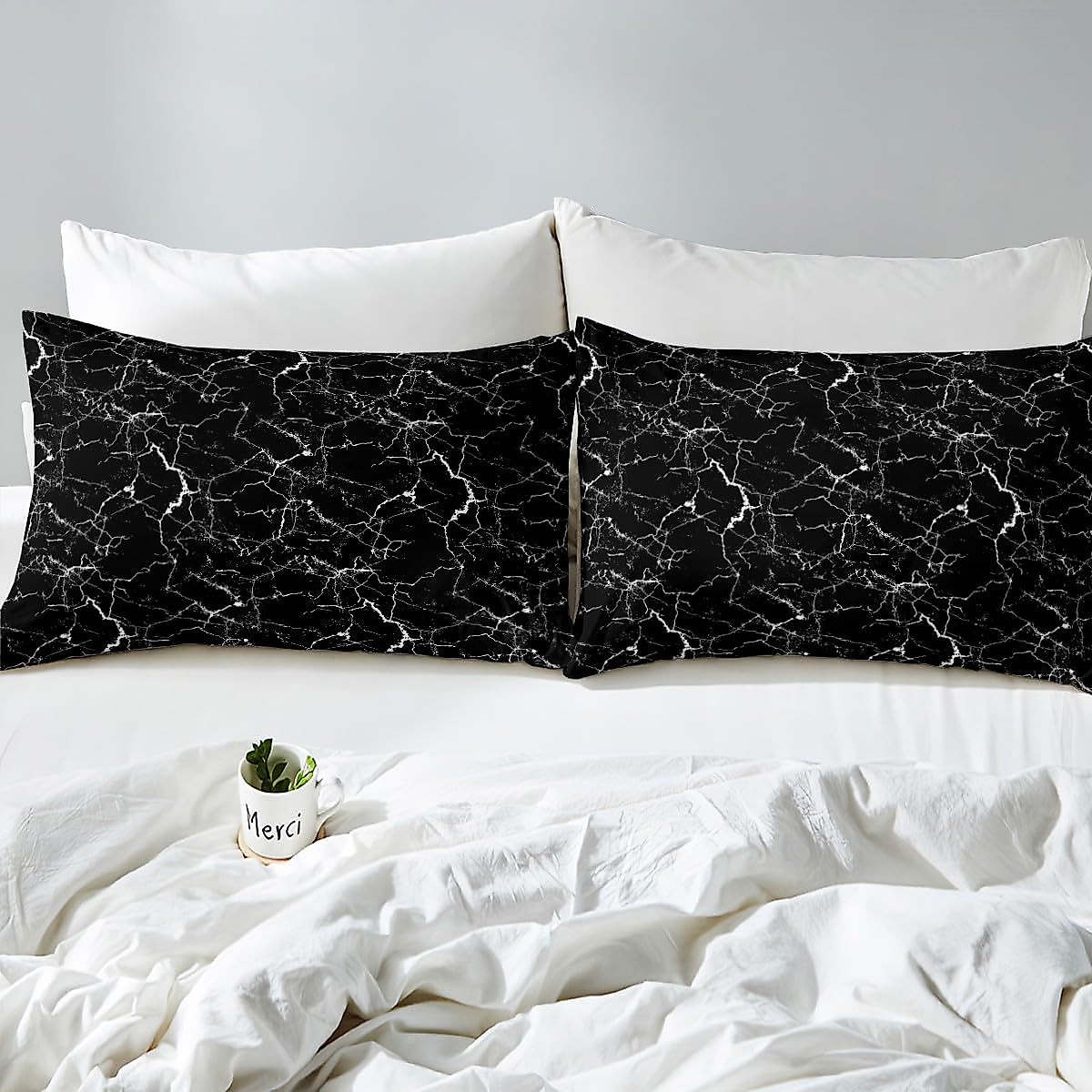 Black Marble Duvet Cover Queen Reversible White Marble Bedding Set 3 Pcs Black and White Marble Texture Printed Comforter Cover, Ultra Soft Microfiber Bed Quilt Modern Style for Men and Women