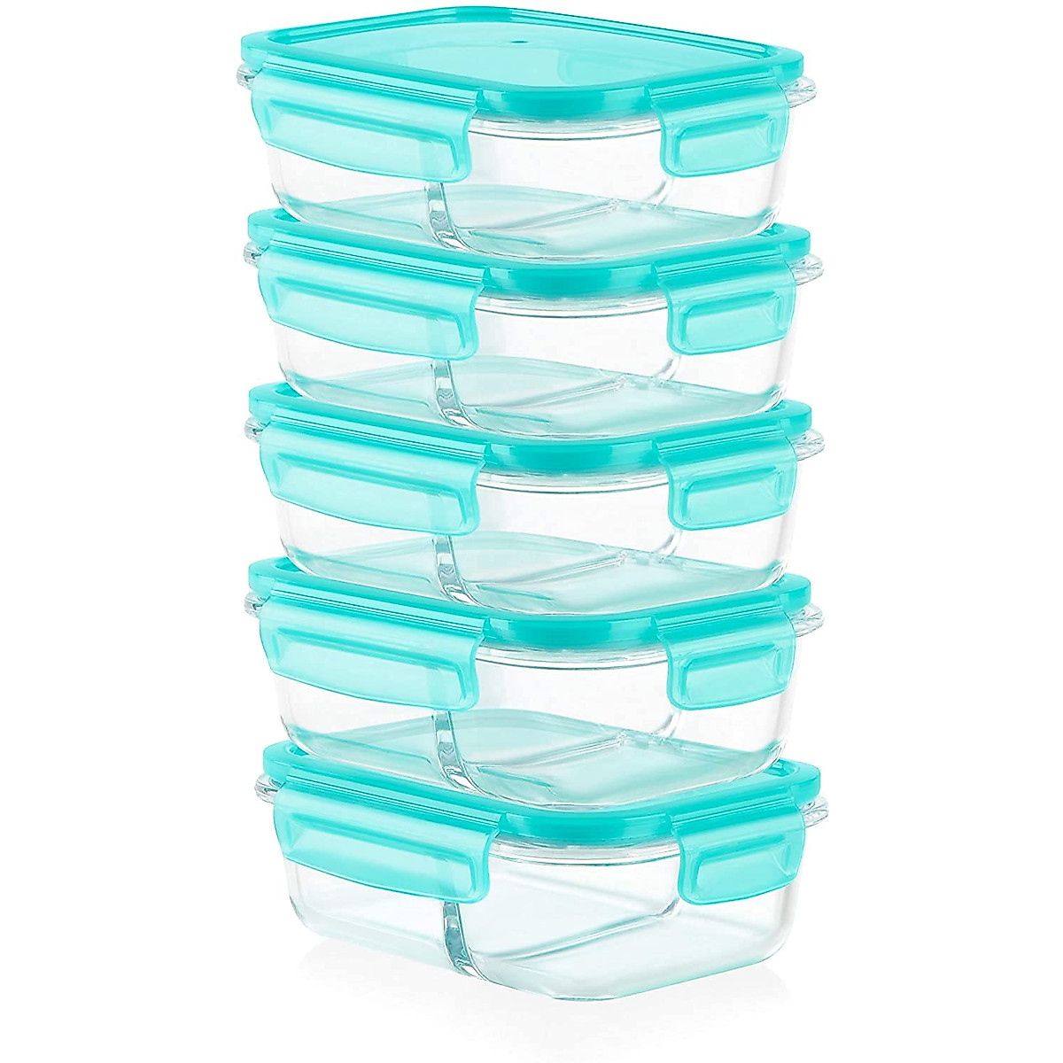 Pyrex Mealbox 10-Pc Bento Box Set, 2.3-Cup Divided Glass Food Storage Containers Set, Non-Toxic, BPA-Free Latching Lids, Freezer, Microwave and Top-Rack Dishwasher Safe, Compartment Bento Lunch Box