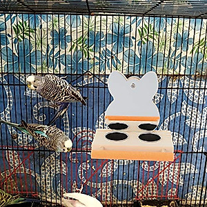 Parrot Mirror with Water Food Bowl Wood Holder Cage Accessory Feeding Bowl Parakeet Toys