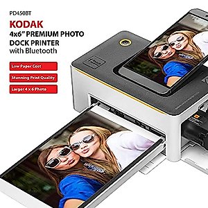 Kodak Dock Premium 4x6” Portable Instant Photo Printer (2022 Edition) Bundled with 130 Sheets | Full Color Photos, 4Pass & Lamination Process | Compatible with iOS, Android, and Bluetooth Devices