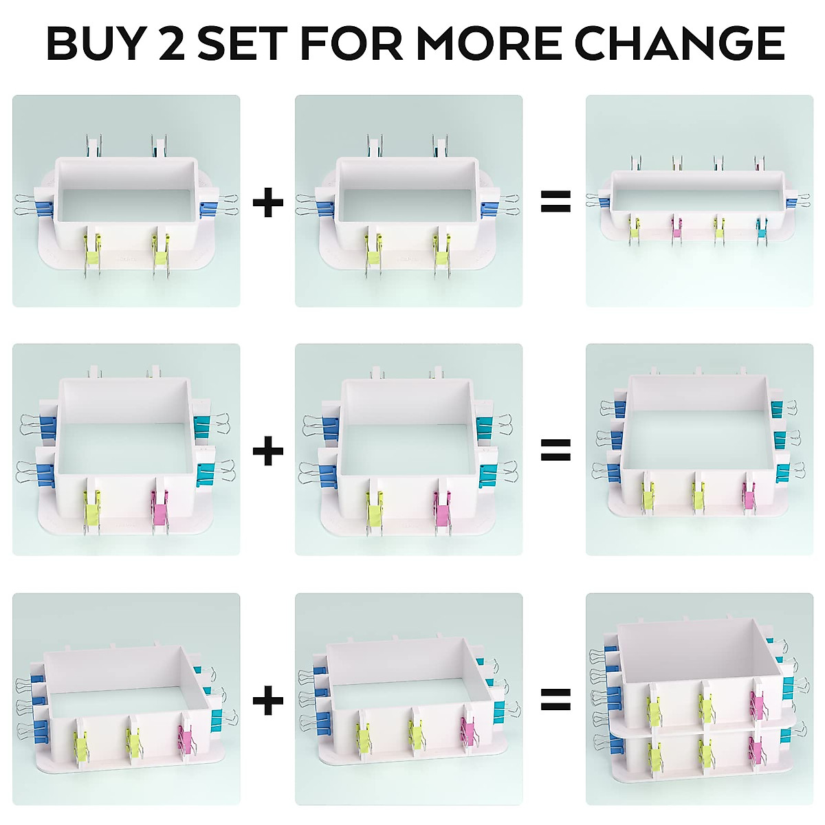 Nicpro Adjustable Molds Housing for Silicone Mold Making, Reusable Plastic Housing Frame Mold Making Silicone Rubber, for DIY Resin Molds, Soap Molds, Candle Molds with Binder Clips, Double-Sided Tape