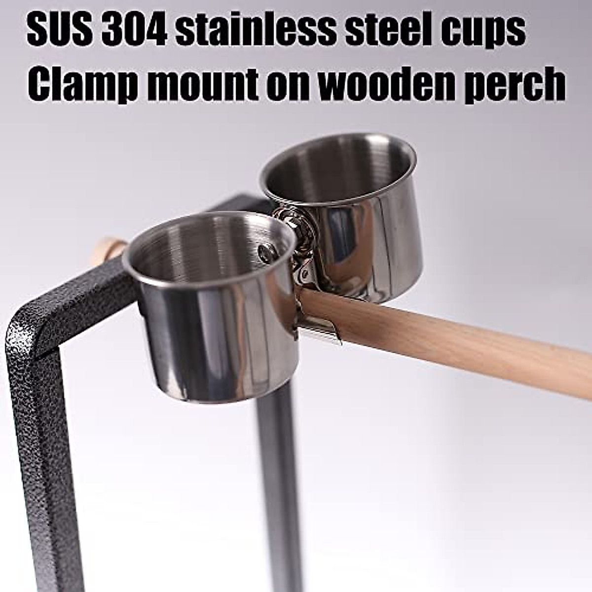 Bird Playground, Playstand for Small to Large Birds with Collapsible Metal Frame, Heavy Duty Quick-Install No Tool Request, 4 Standing Perch, 2 ladders and 2 Bird Cups